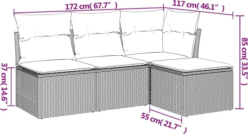 vidaXL 4dílná zahradní sedací souprava s poduškami polyratan [3217496] Barva: Černá a krémová