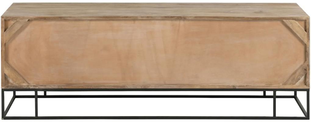 Dřevěný TV stolek J-line Venwo 150 x 40 cm s ratanovým výpletem