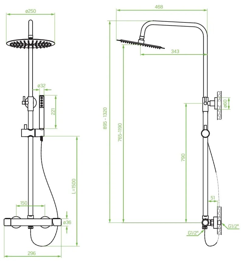 Laveo Pretto, nástěnný sprchový sloup, chromová, LAV-PLP_00OB