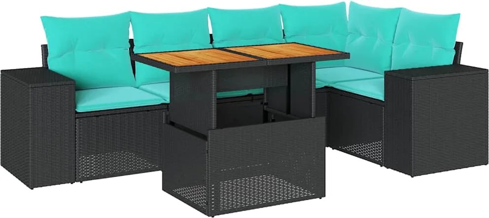 6dílná zahradní sedací souprava s poduškami černá polyratan 3327375