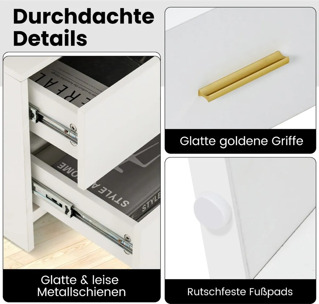 Costway Noční stolek s LED osvětlením s 2 zásuvkami – 50 × 40 × 58 cm, bílý