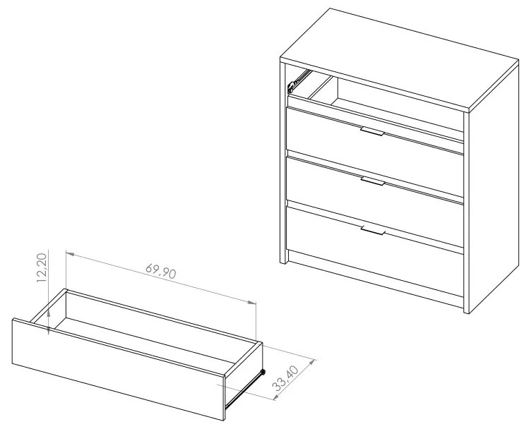 DV6 Komoda DENVER Dub Bílá / Bílý lesk