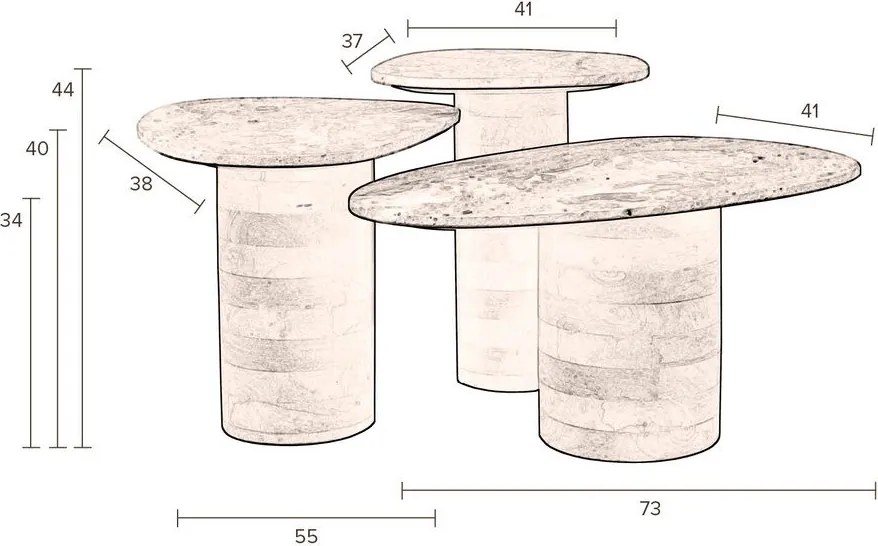 Hnědé/béžové konferenční stolky v sadě 3 ks s mramorovou deskou 41x73 cm Suki – Dutchbone