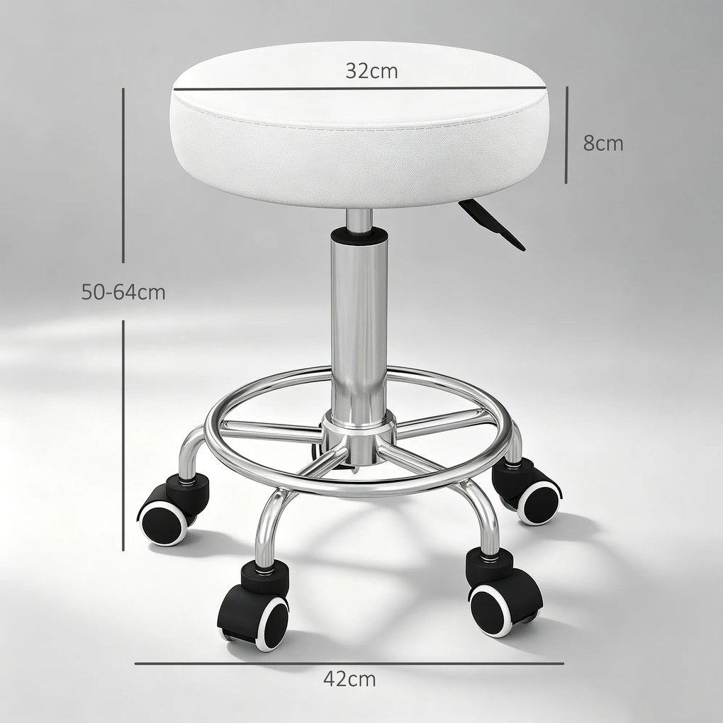 Vinsetto Salonní stolička, výškově nastavitelná, umělá kůže, do 110 kg, Ø42x50-64H cm, bílá