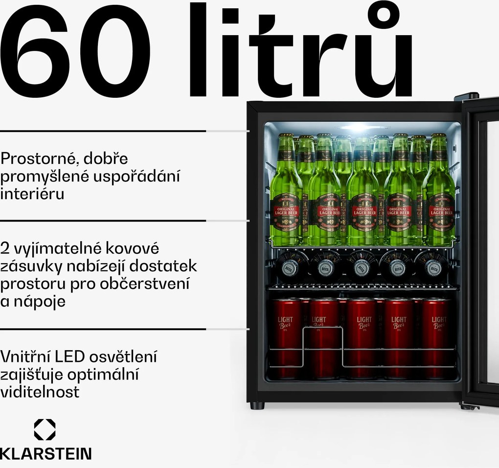 Klarstein Beersafe nápojová chladnička se skleněnými dveřmi | 64 x 48 cm | LED vnitřní osvětlení