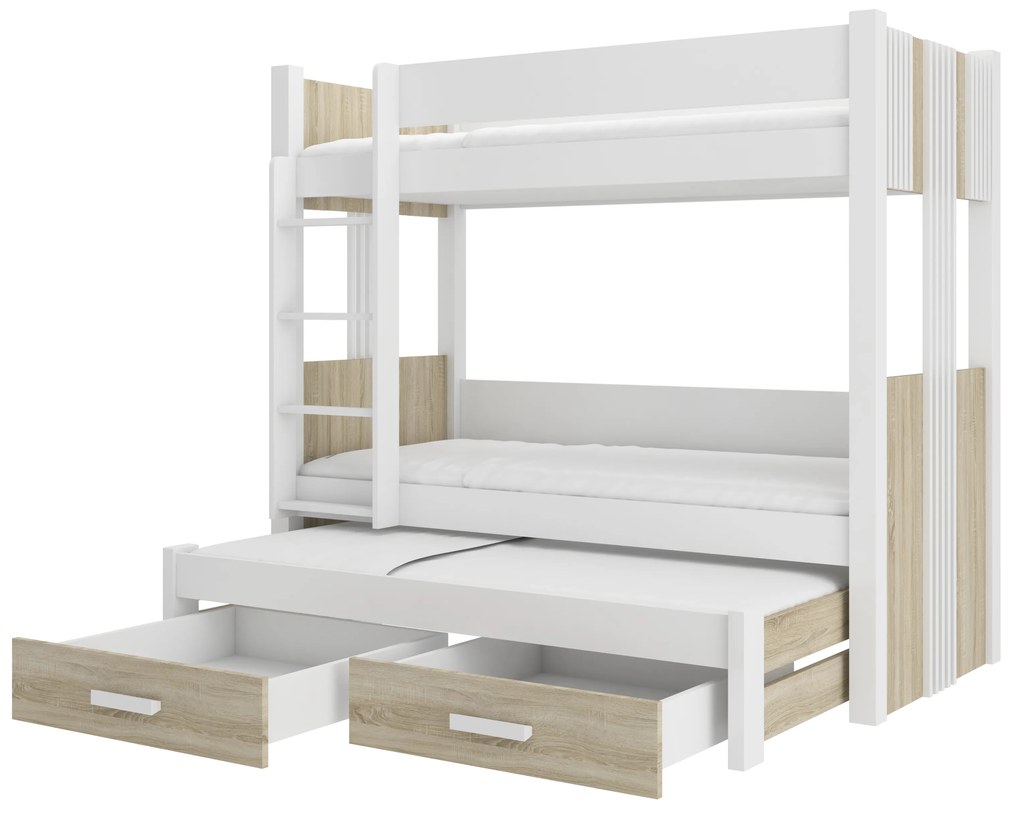 ADRK Rozkládací patrová postel ARTEMA, CH-ARTE-WS-180, 180x80 cm, bílá/dub sonoma