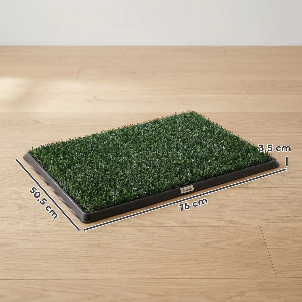 PawHut Záchod pro psy 76 x 50,5 cm Záchod pro psy se 2 umělými trávníky omyvatelný Záchod pro štěňata pro psy na balkón doma Černá+Zelená