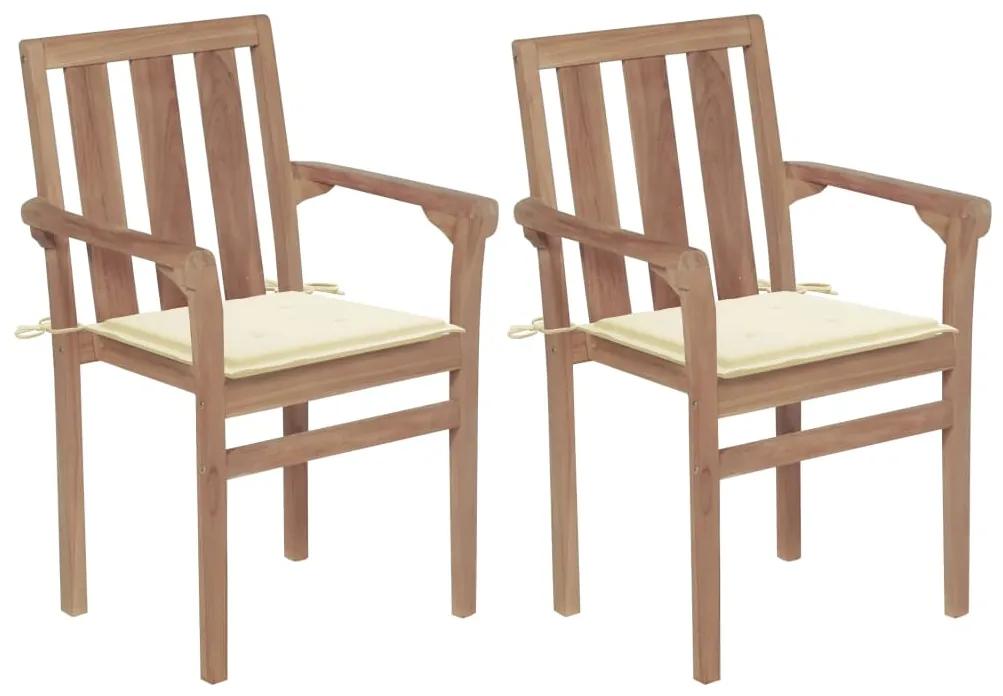 vidaXL Zahradní židle 2 ks krémové podušky masivní teakové dřevo