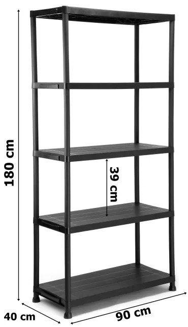Plastový regál MAXER 180x90x40 cm černý