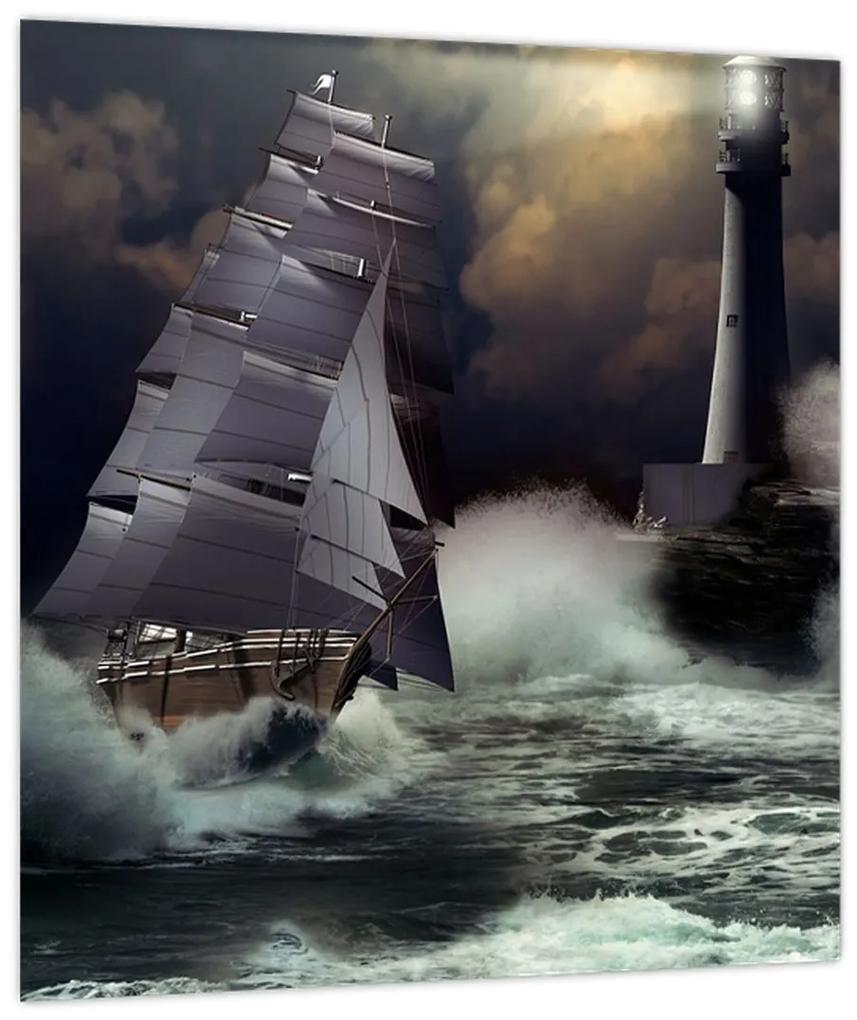 Obraz - Loď plující skrz bouřlivé vlny (30x30 cm)