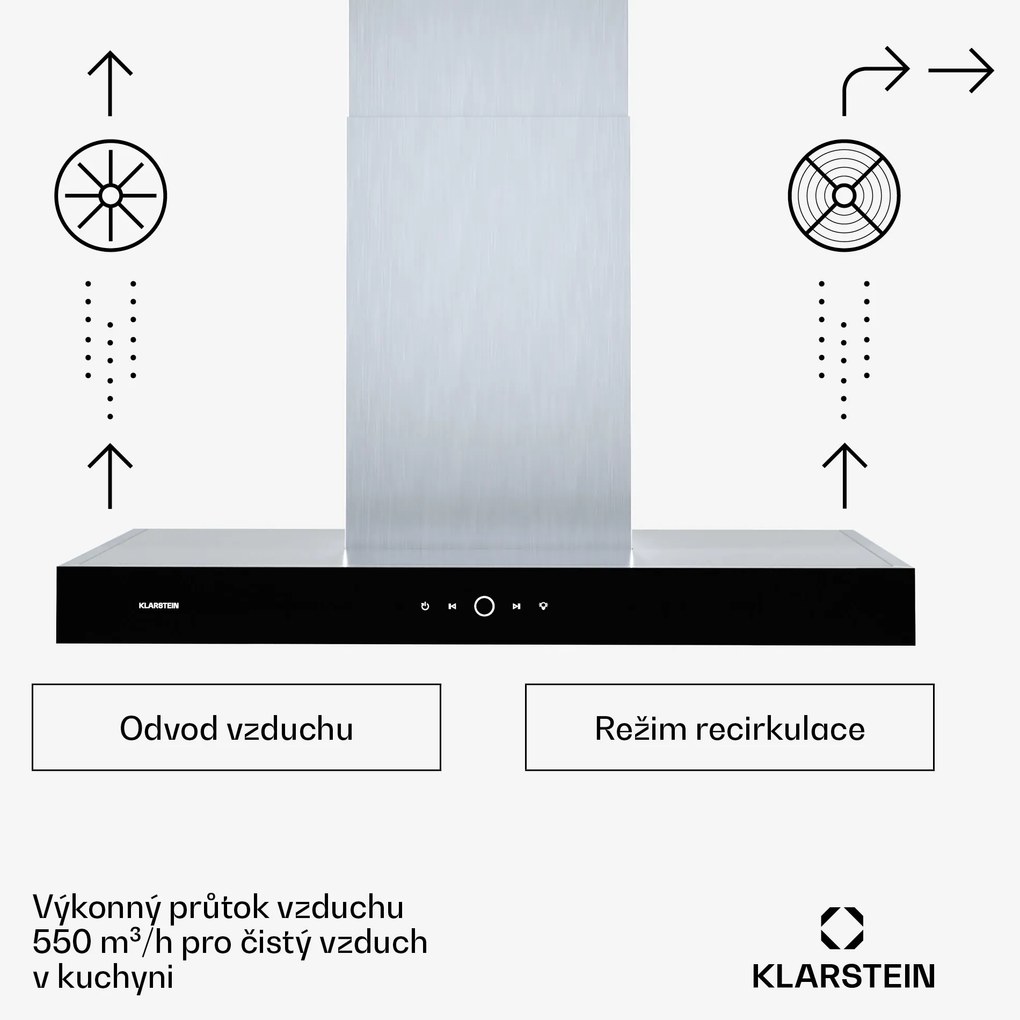 Klarstein Digestoř SmartEdge, WiFi, Tichý, Výkonný, LED, 550 m³/h, EEK A+