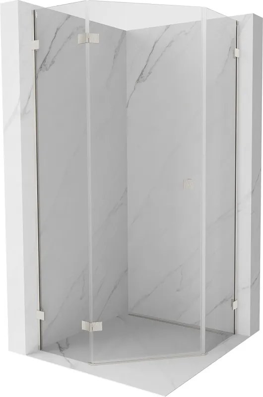 Mexen Lunar, pětiúhelníkový sprchový kout naklápěcí doleva 80 x 80 cm, 8mm čiré sklo, ocelový profil, 831-080L-080P-97-00-L