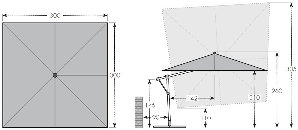 Slunečník DOPPLER Expert 3 x 3 m výkyvný s boční tyčí písková T847