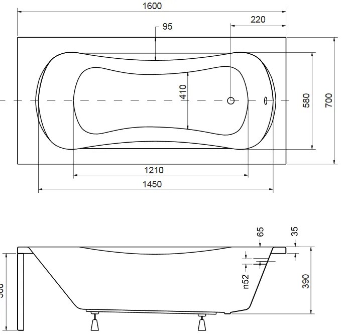 NIKIDO - B Akrylátová vana ARIA 130x70, 140x70, 150x70, 160x70, 170x70 Velikost: 150x70