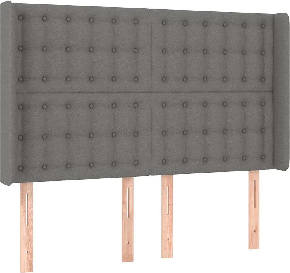 Čelo postele s LED tmavě šedé 147 x 16 x 118/128 cm textil 3124481