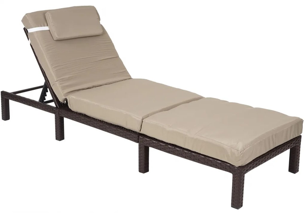 Zahradní lehátko HWC-A51 - krémové polštáře premium 10cm - hnědá