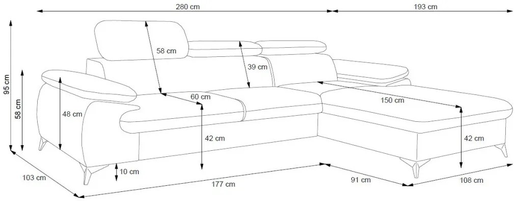 Rohová sedací souprava Scala, hnědá látka, pravý roh