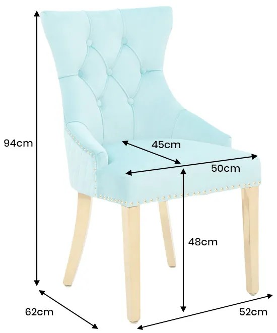 Designová židle Queen Lví hlava světle modrý samet
