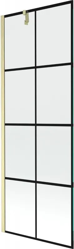 Mexen Next, 1-křídlová vanová zástěna 70 x 150 cm, 6mm čiré sklo - černý vzor, zlatá matná, 895-070-000-00-77-55