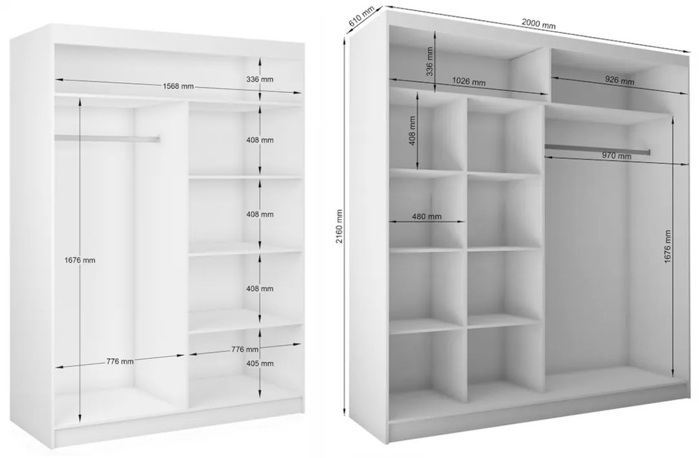 Expedo Skříň s posuvnými dveřmi a zrcadlem GAJA, 240x216x61, bílá