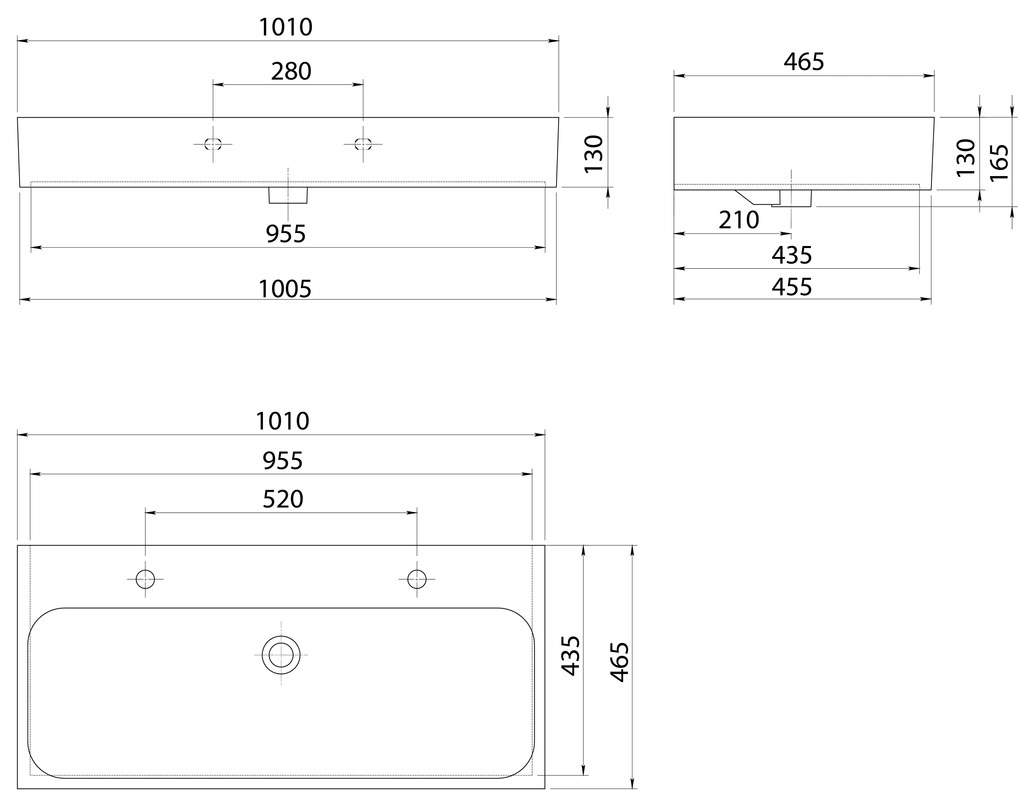 Sapho Sapho, TORIDI keramické umyvadlo 101x46,5 cm, 2 otvory pro baterii, bílá, TU0222