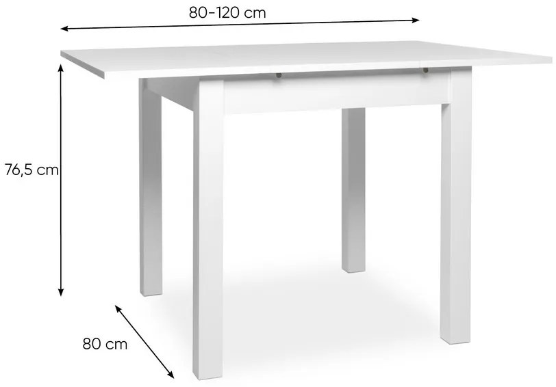 Rozkládací jídelní stůl Coburg 80x80 cm, bílý
