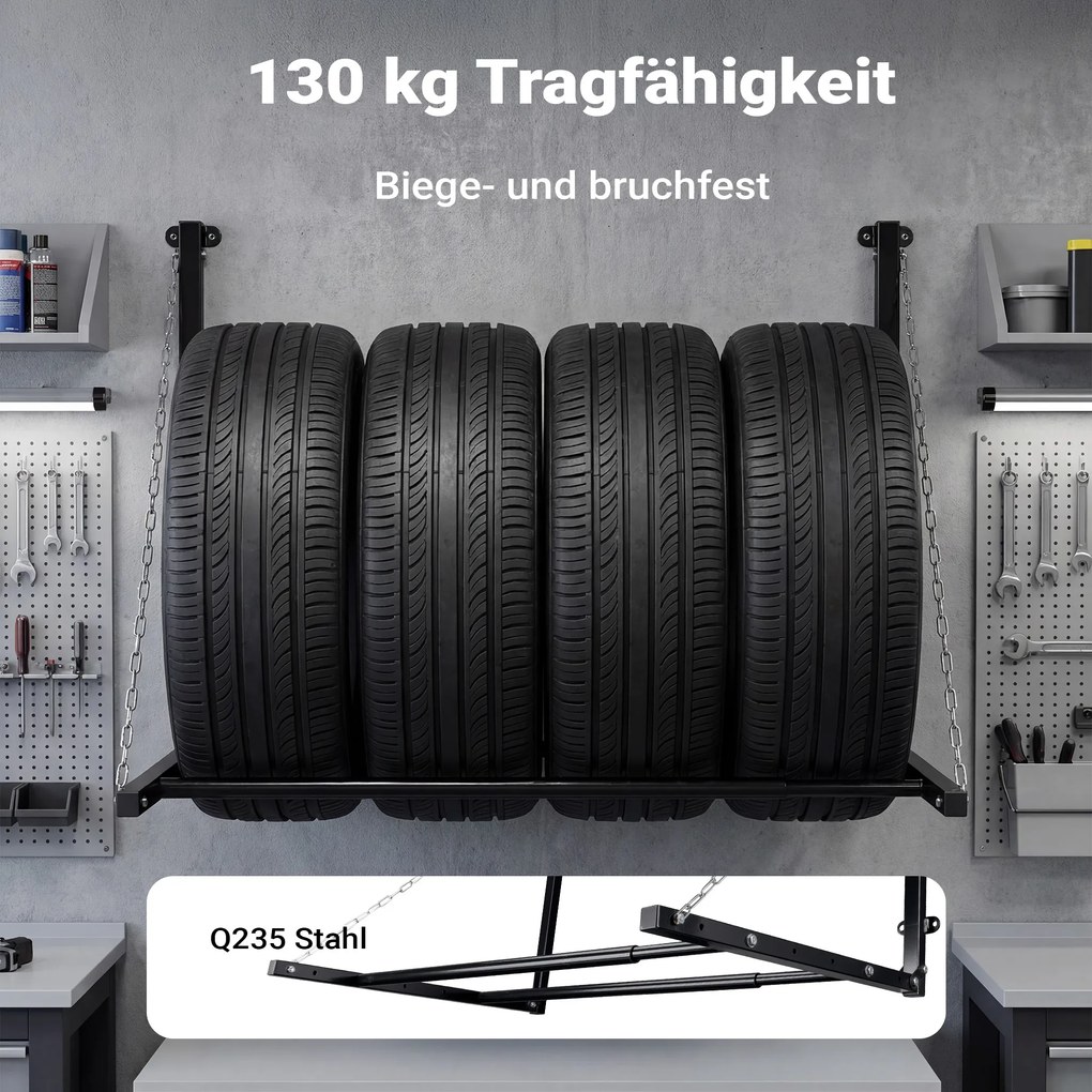 Držák pneumatik Wiltec – 130 kg, černá (51484)
