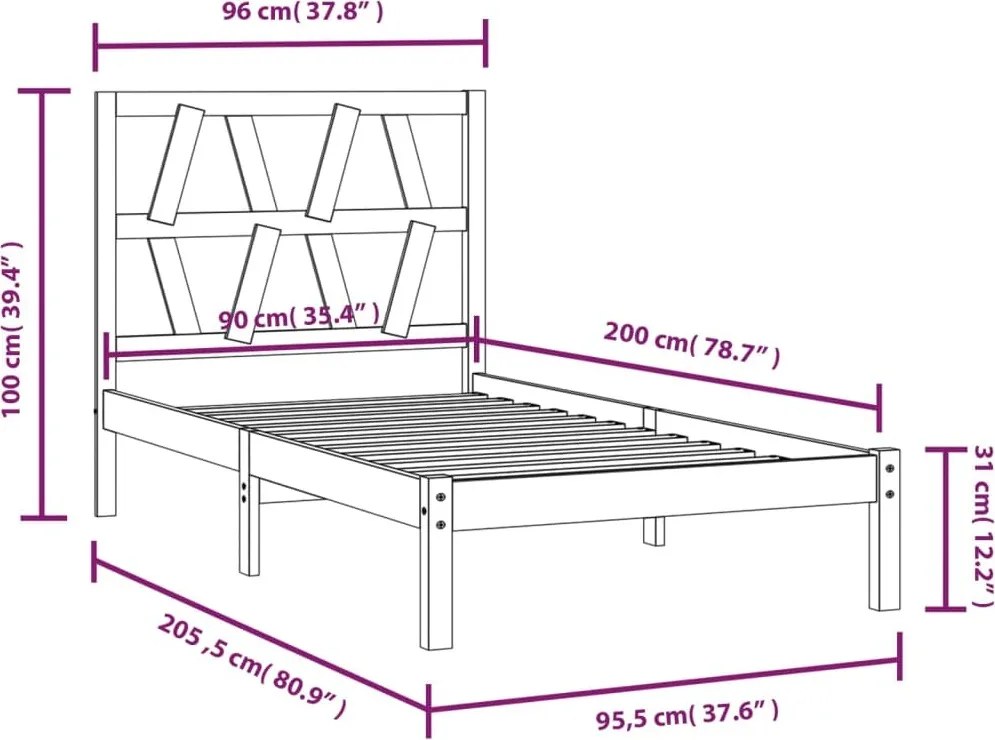 vidaXL Rám postele masivní borovice 90 x 200 cm [3103987] Barva: Přírodní