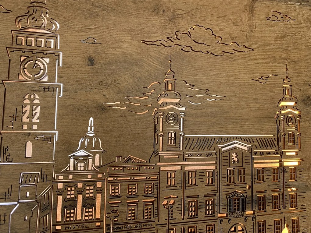 Li-Go "Hradec Králové" světelný obraz 230V 100x70cm provedení povrchu: dub světlý