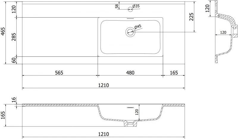 Mexen Otis, umyvadlo na zapuštění 121 x 46,5 cm, pravé, bílá lesklá, 25181200P