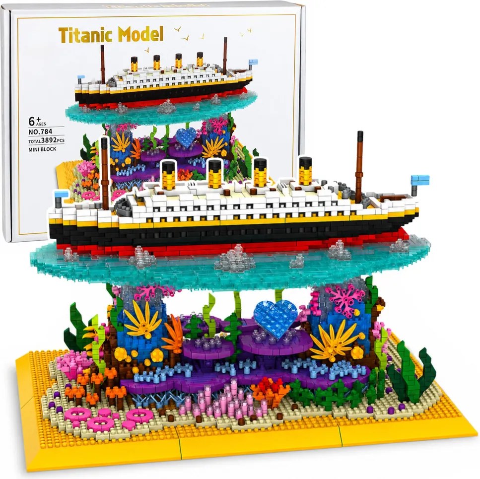 LEAN Toys Stavebnicové kostky – Loď Titanic na korálovém útesu, 3892 dílů