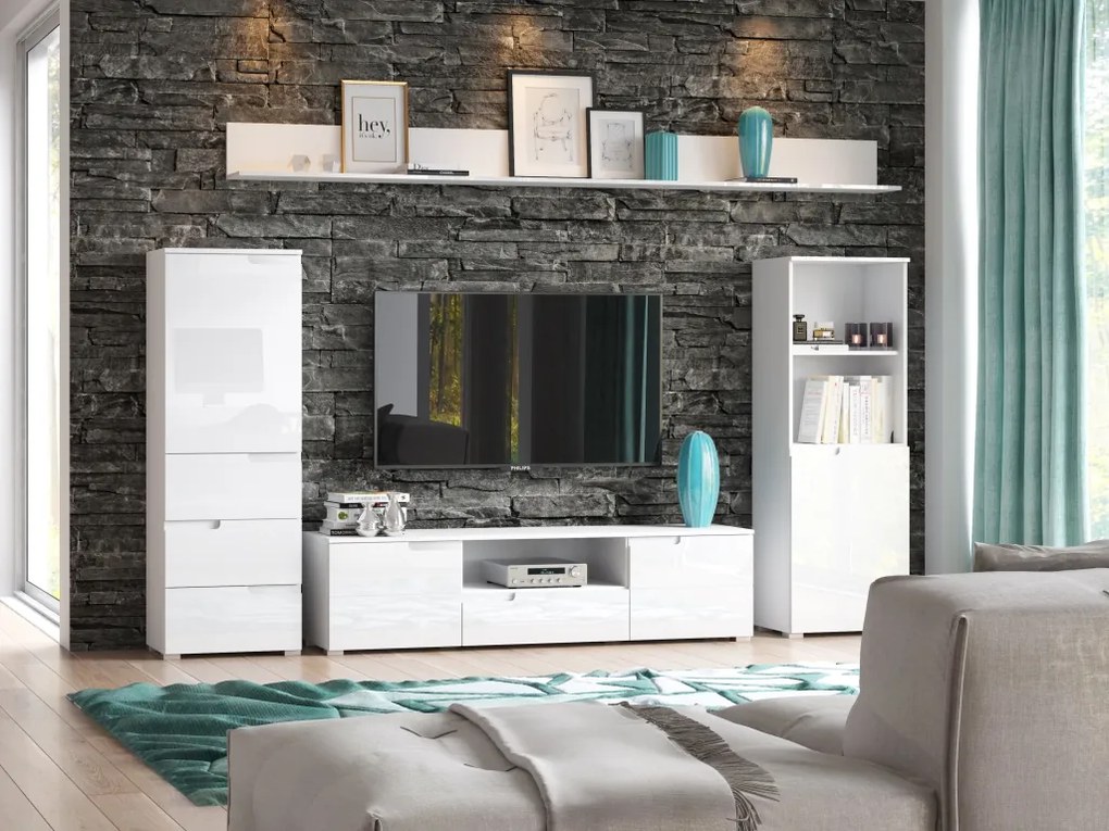MAXIVA Obývací pokoj SELENE, sestava č. 2, lesklá bílá/bílá