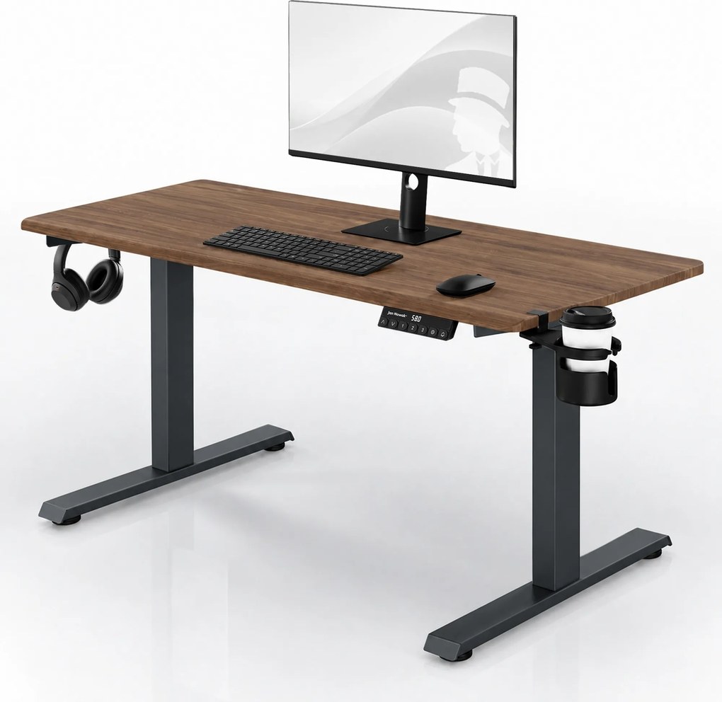 Elektrický stůl s regulací výšky ergonomický antracitový/ořech,1400x700 mm: ARIA