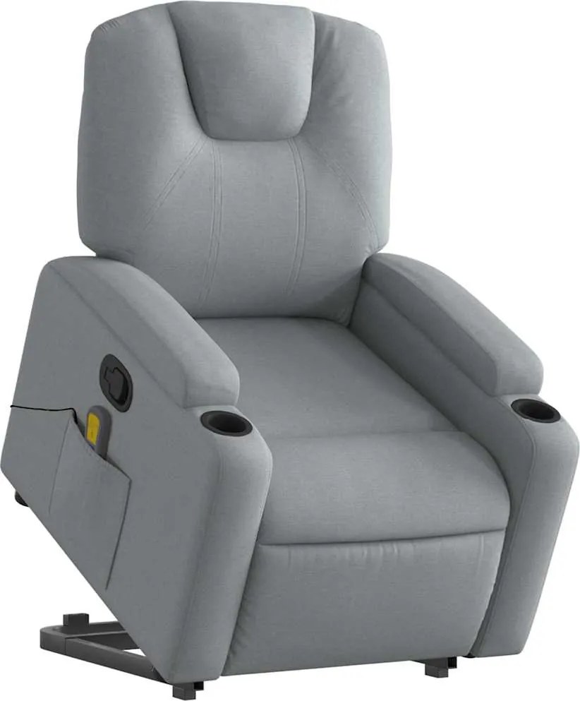 Zvedací masážní polohovací křeslo světle šedé textil 3204380