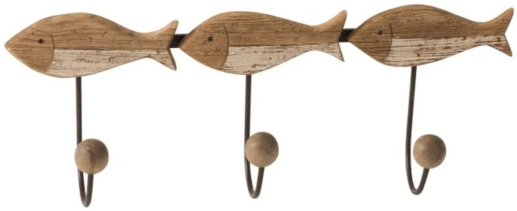 Nástěnný dřevěný 3- háček rybičky Fish - 43*10*17cm