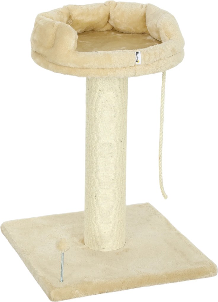 PawHut 83cm kočičí strom s sisalovými sloupky, platformou, sisalovým lanem, škrabadlem pro střední kočky, béžový