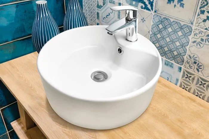 Invena Granada, kulaté umyvadlo na desku 470x470x155 mm, bílá, INV-CE-45-001-W
