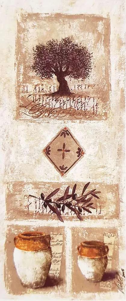 ART-STYLE Obrázek 30x70, olivovníik &amp; nádoby, rám sv. dub - červotoč