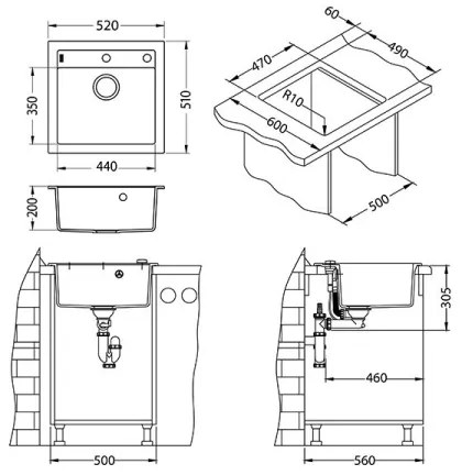 ALVEUS 1128395 - Kuchyňský dřez FORMIC 52x51 cm granit/bílá