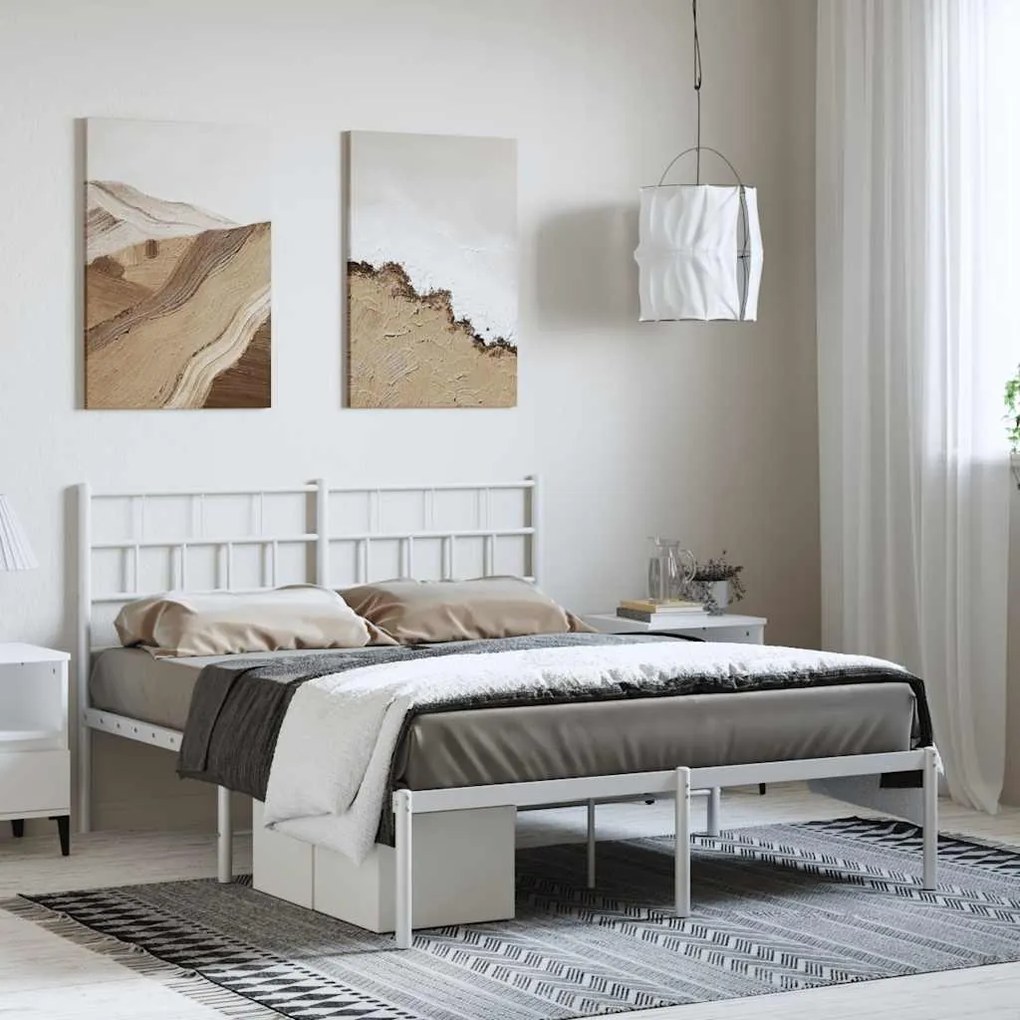 Kovový rám postele bez matrace s čelem bílý 75 x 190 cm