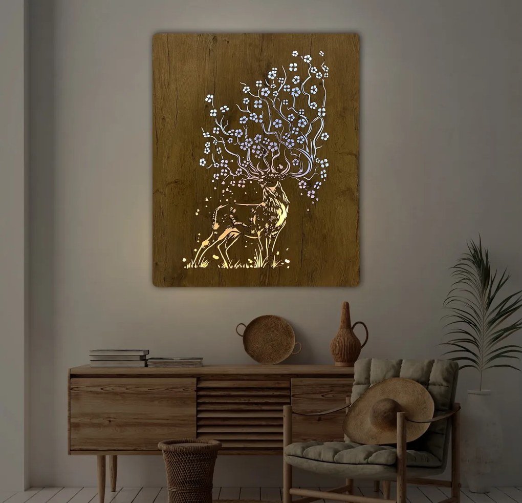 Li-Go "Jelen" světelný obraz 230V 70x100 cm provedení povrchu: dub světlý