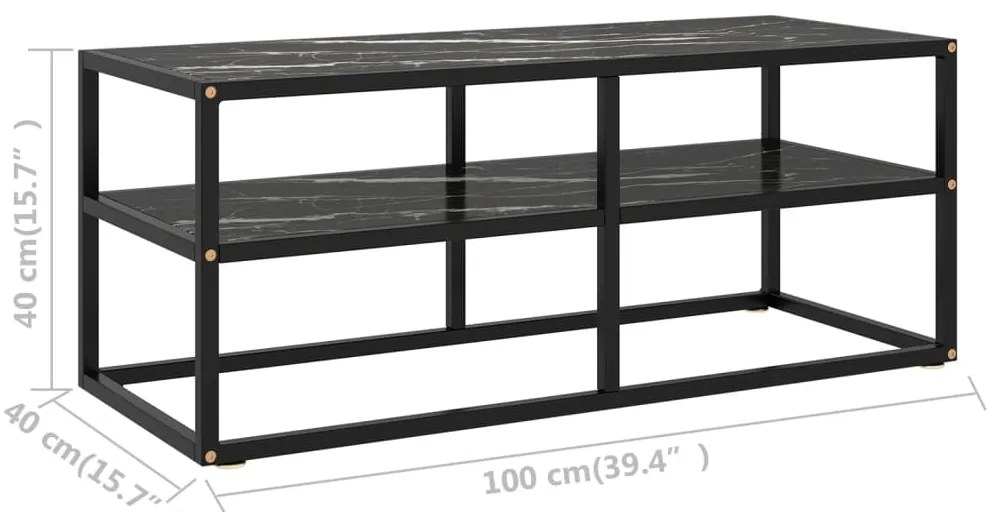 vidaXL Marketos TV stolek černý s černým mramorovým sklem 100 x 40 x 40 cm