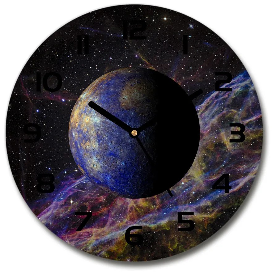 Wallmuralia Skleněné nástěnné hodiny kulaté Merkury fi 30 cm