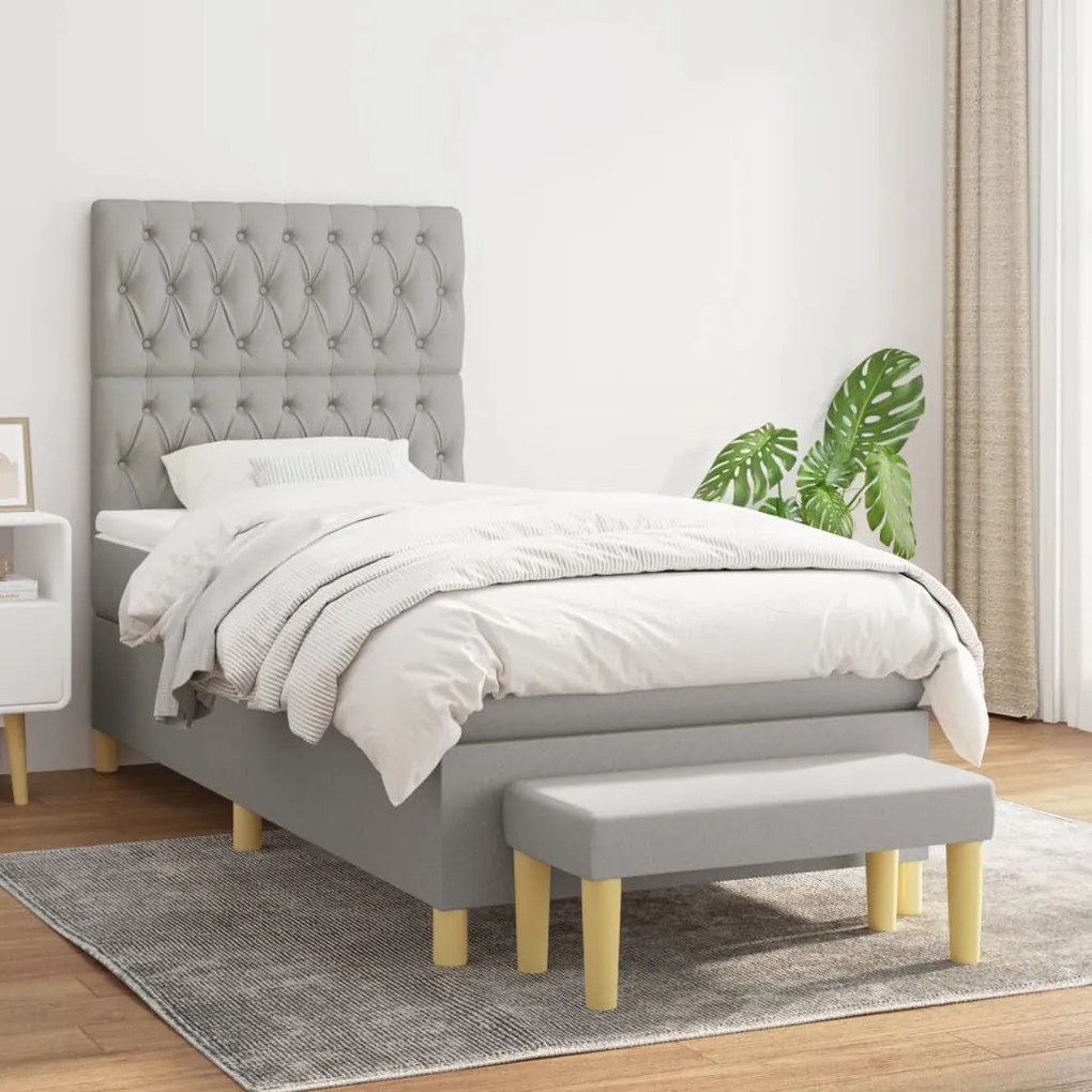 Box spring postel s matrací světle šedá 90x200 cm textil 3137365