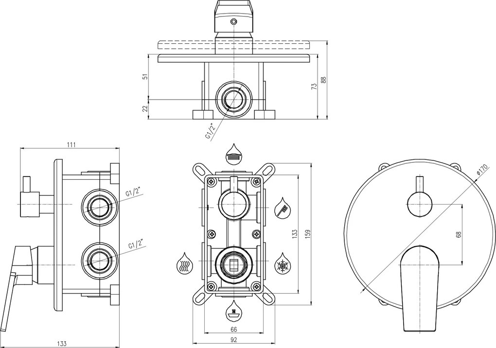 Slezák - RAV Vanová/sprchová baterie 3-cestná s podomítkovým tělesem a s boxem COLORADO - , Chrom