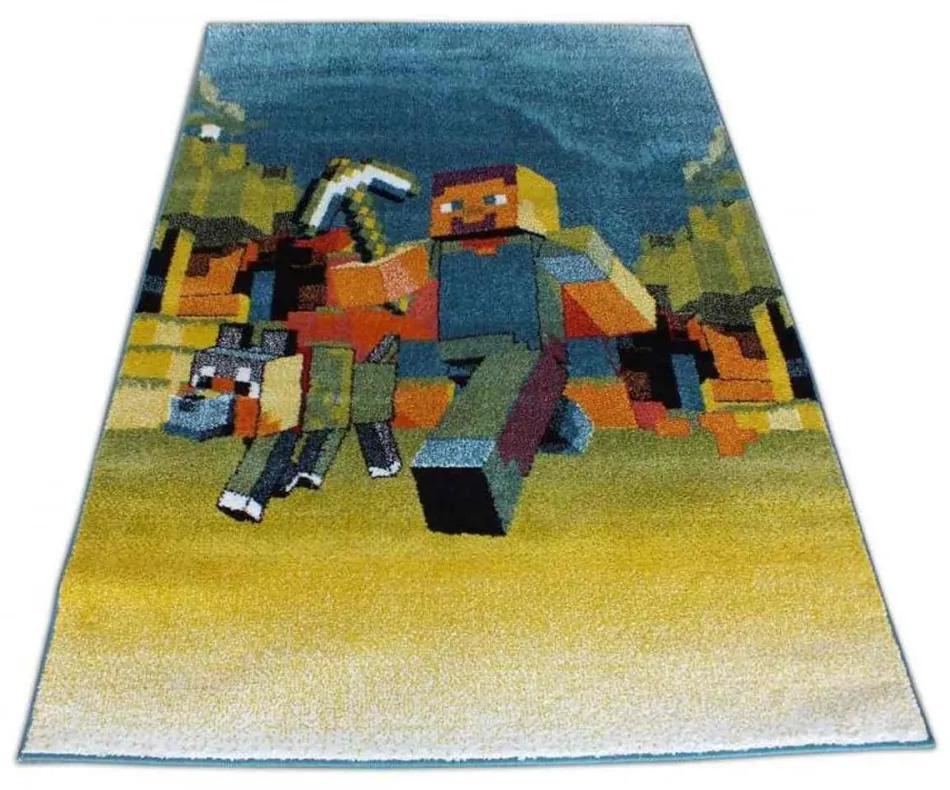 Dětský koberec Minecraft modrý, Velikosti 100x200cm