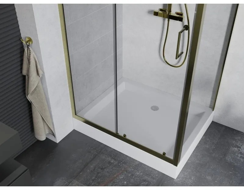 Mexen Apia rozsouvací sprchový kout 120 x 90 cm, Průhledné, Zlatá + sprchová vanička Rio - 840-120-090-50-00-4510