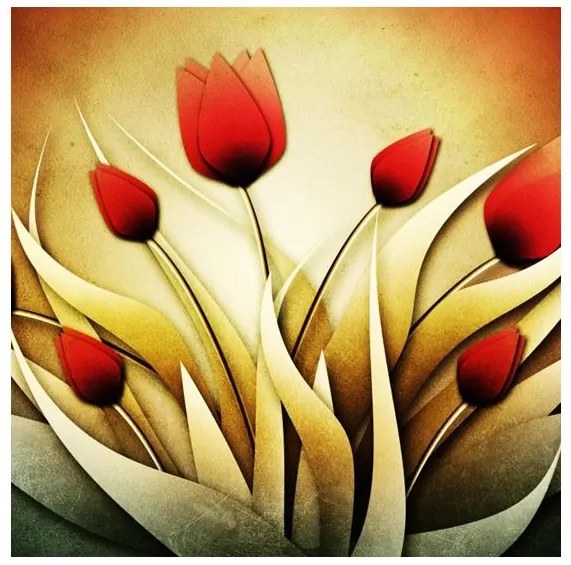 Obraz mnoha červených kreslených tulipánů (40x40 cm), 40 dalších rozměrů