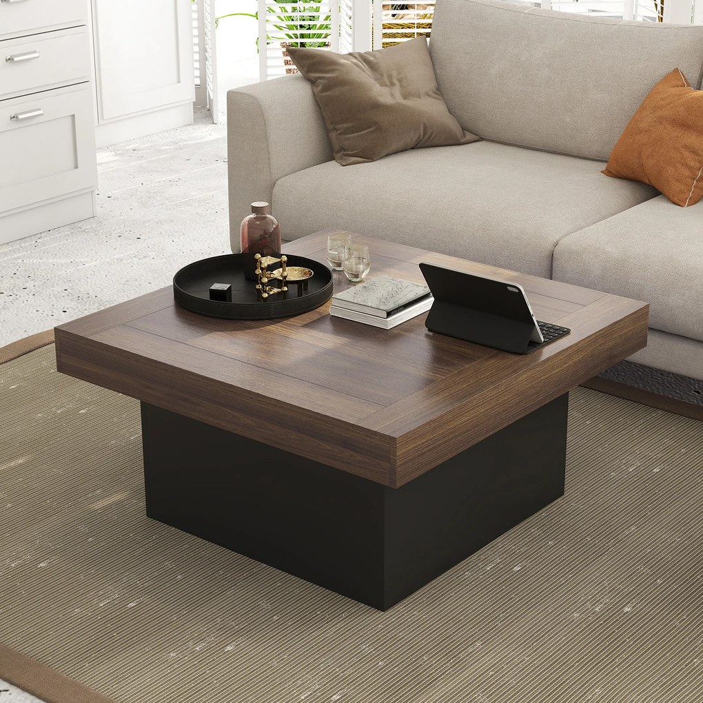 HOMCOM Čtvercový konferenční stolek s 16barevným LED osvětlením, moderní obývací stůl, 90 x 45 cm, ořech