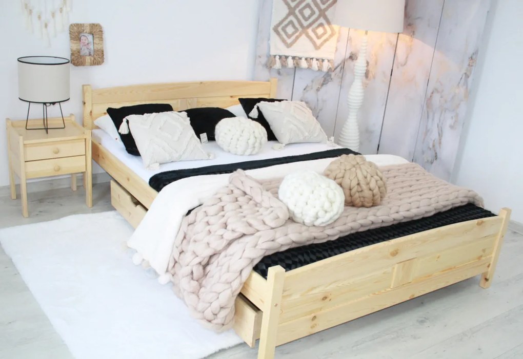 Vyvýšená postel Joana + pěnová matrace COMFORT 14 cm + rošt ZDARMA, 140 x 200 cm, olše-lak
